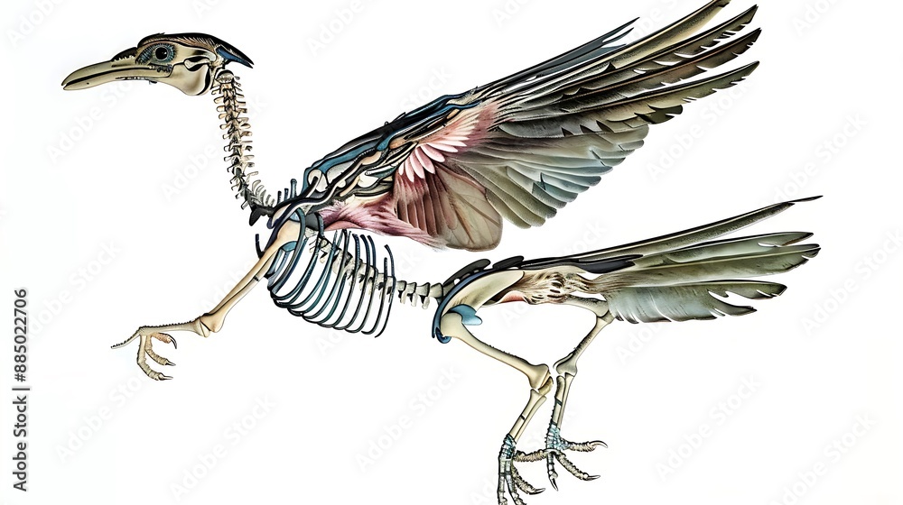 Educational diagram of anatomy of a bird illustrating skeletal ...