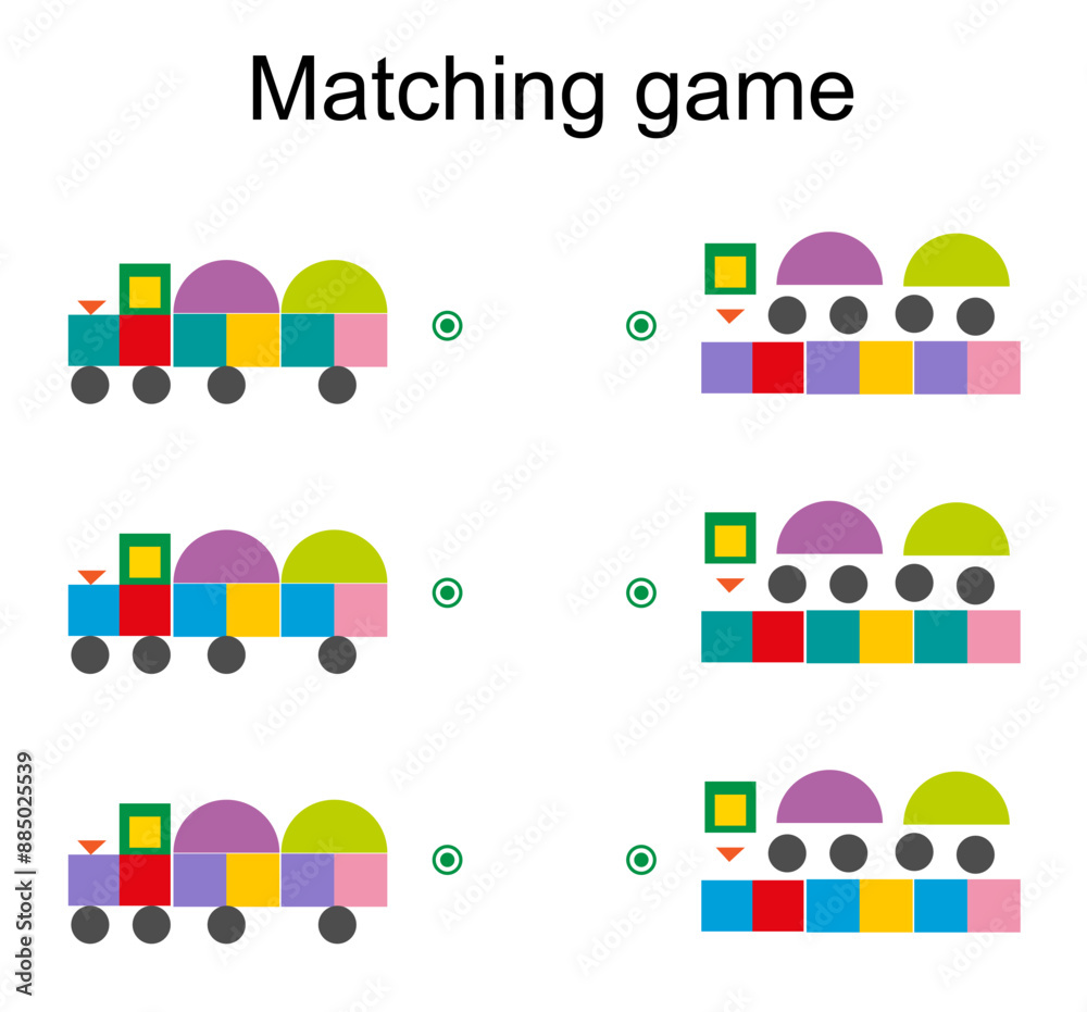 Matching game for kids. Find the correct color of cartoon train and ...