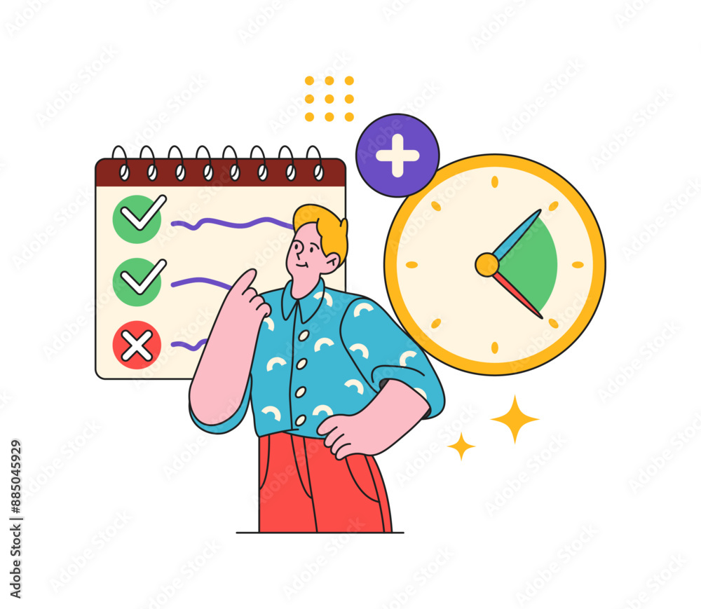 Work efficiency and productivity tools. Vector flat cartoon character ...
