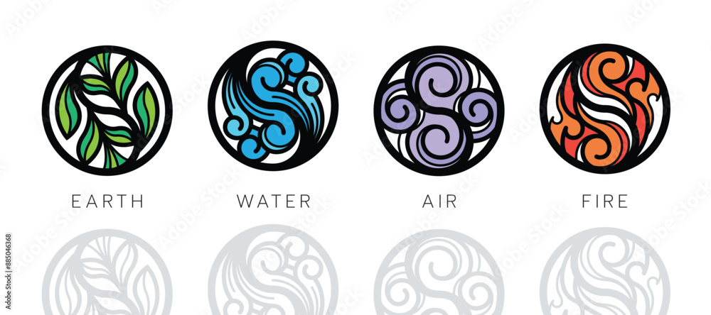 4 Elements of nature symbol earth water air and fire with sign Black ...