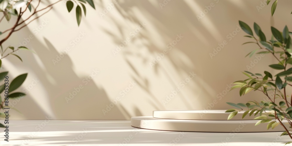 Abstract Beige Product Podium with Cylindrical Design Elements. Elegant ...