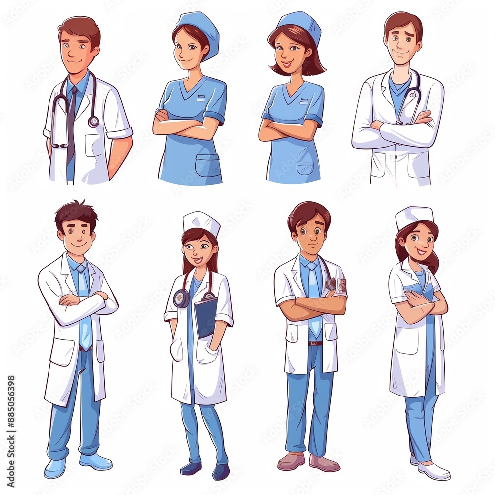 Cartoon Medical Professionals Illustration â€“ Doctors and Nurses in ...