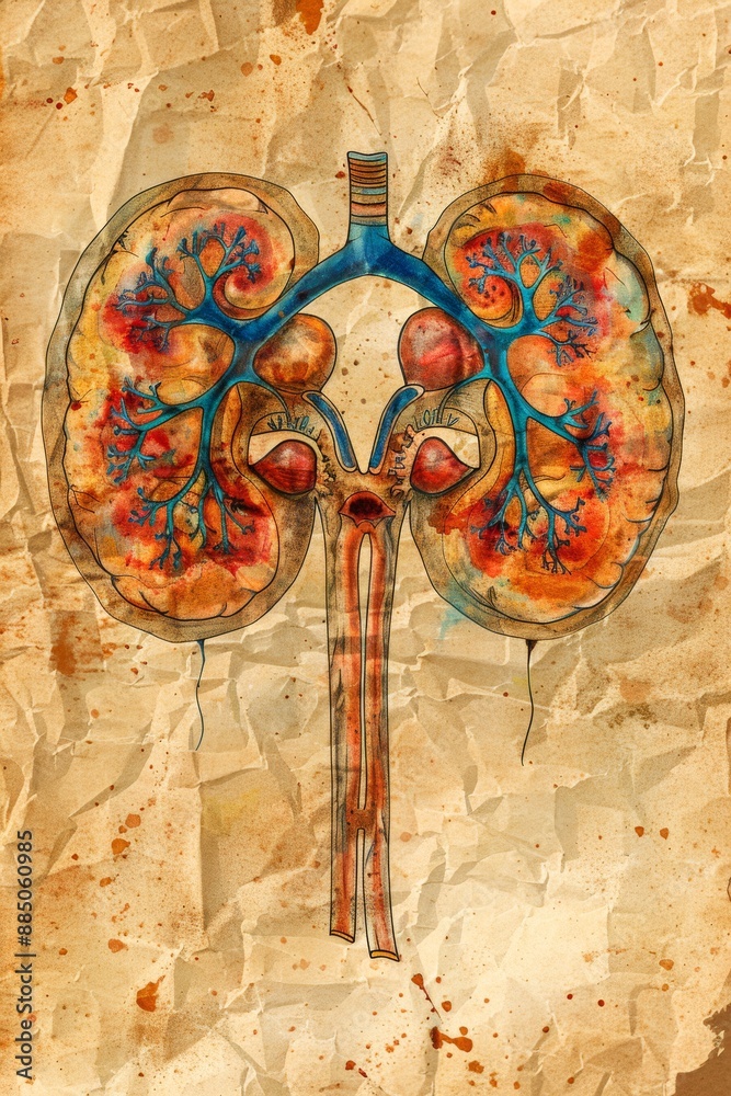 watercolor clipart of Kidneys on parchment page, vintage scrapbook page ...