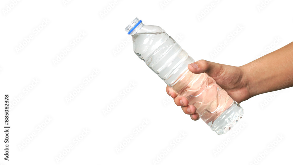 Hands holding crumpled plastic bottle hand squeeze bottle water plastic ...