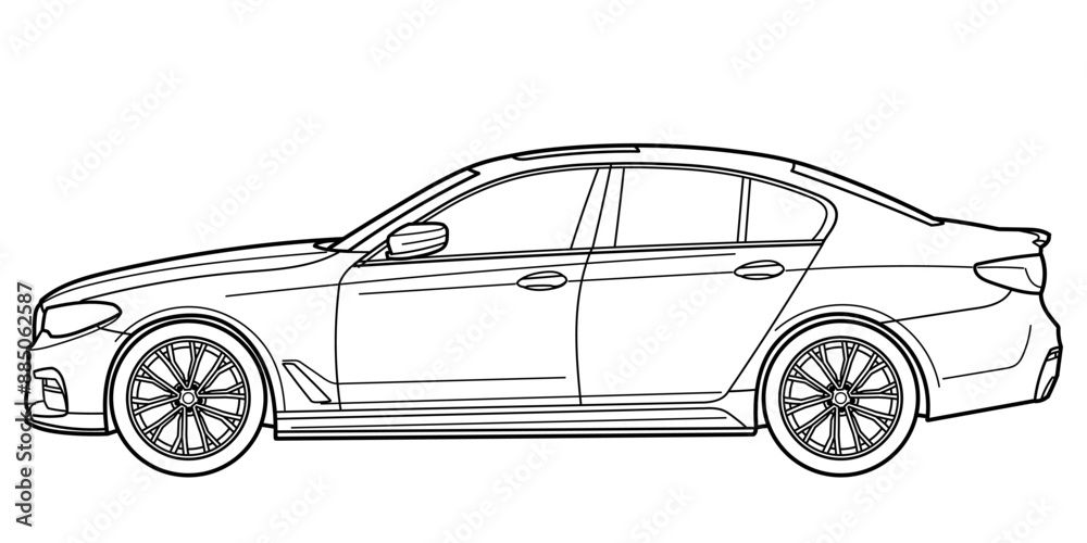Ivano-Frankivsk, Ukraine - 1 July 2024: Outline drawing of a BMW G30 M ...