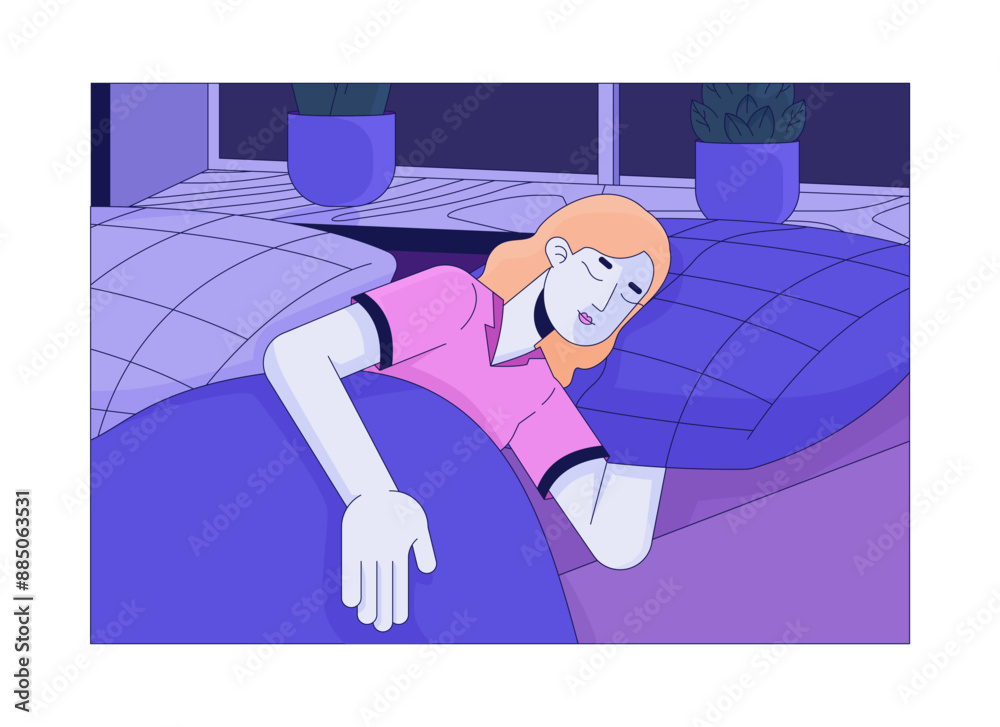 Sleeping One Woman Only Cartoon Flat Illustration Napping Blonde Female 2d Character Isolated