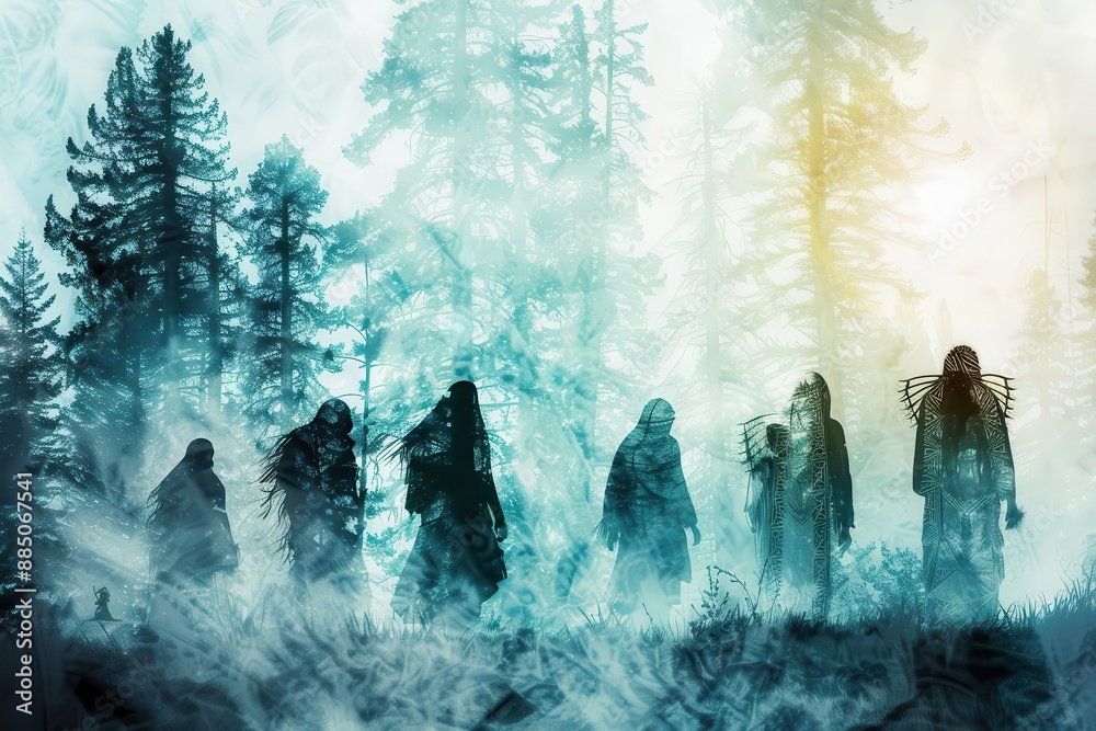 ethereal digital painting of indigenous spirits translucent silhouettes ...