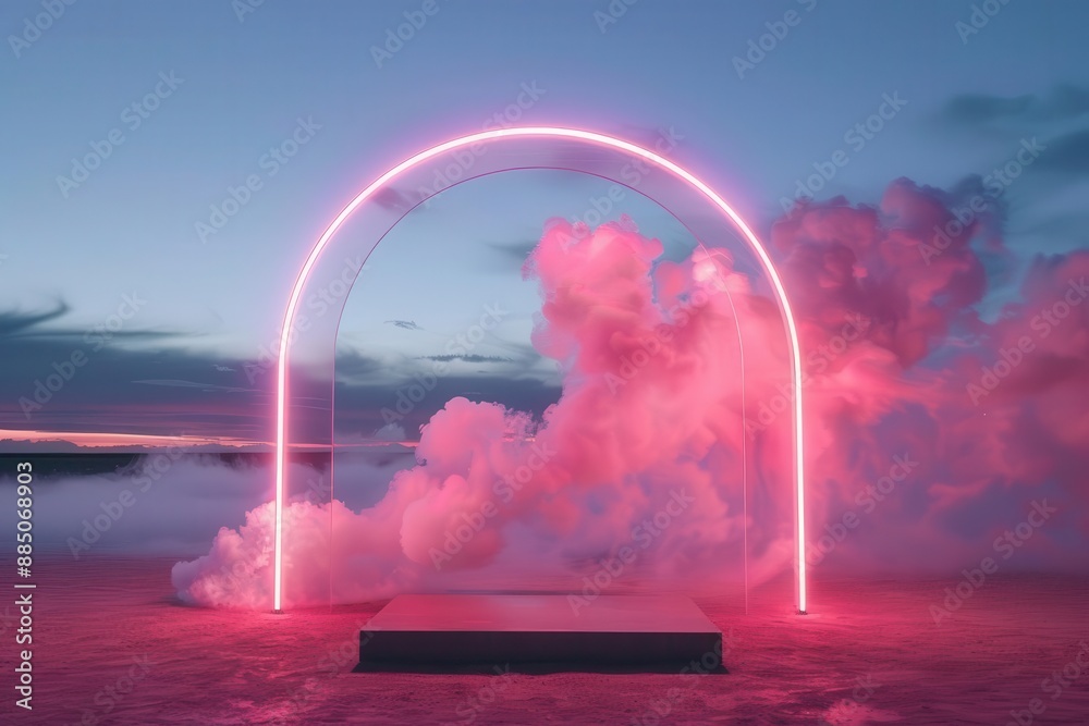 ethereal neon arch installation glowing pink curved light structure ...