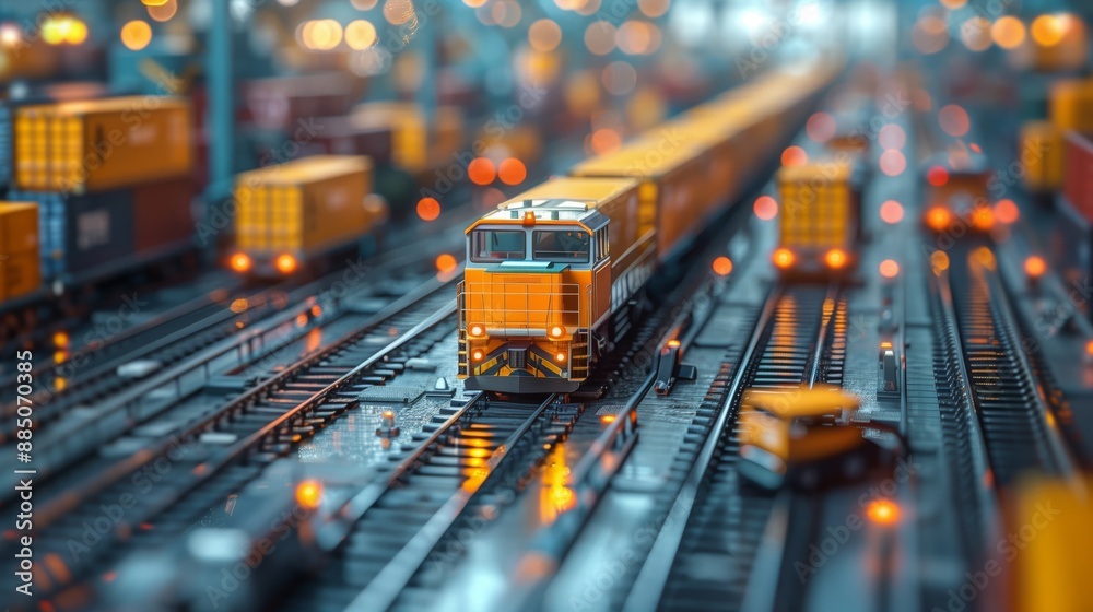 Cargo Train in Logistics Yard. Cargo train navigates through a ...