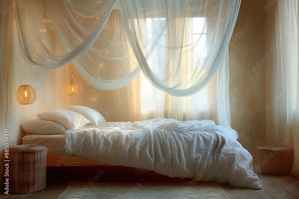 Mosquito Netting: A bed covered with a mosquito net, symbolizing ...