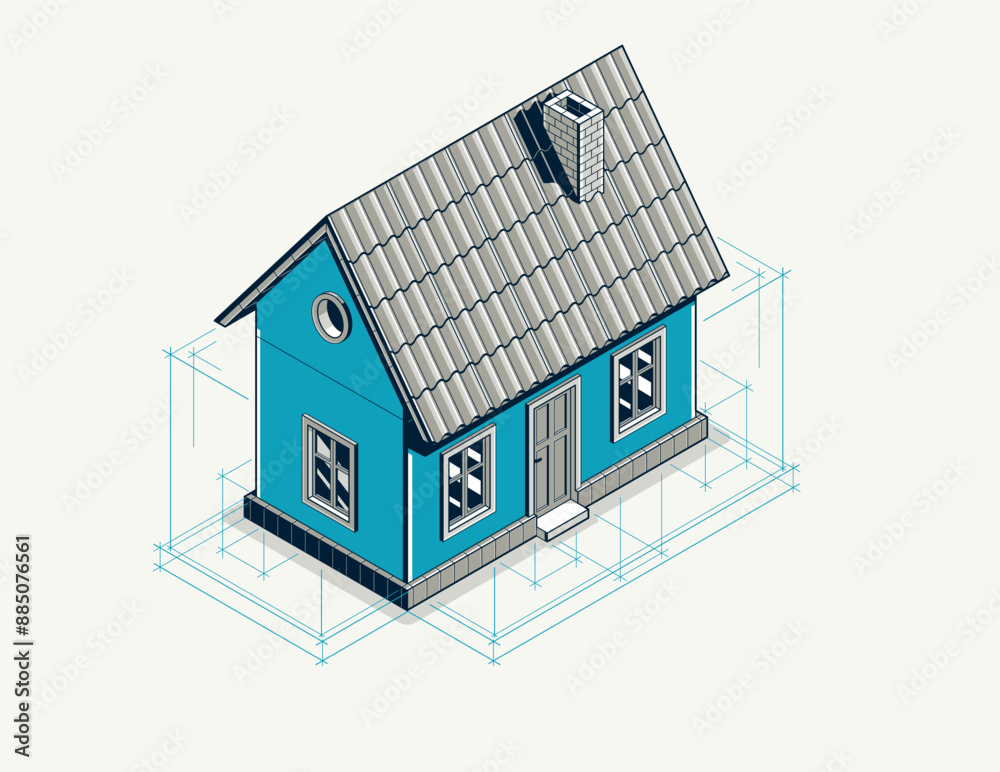 House project concept, 3D isometric vector illustration of a small ...
