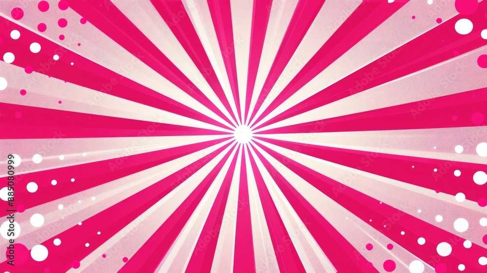 Comic-style pink sunburst background with halftone radial design ...