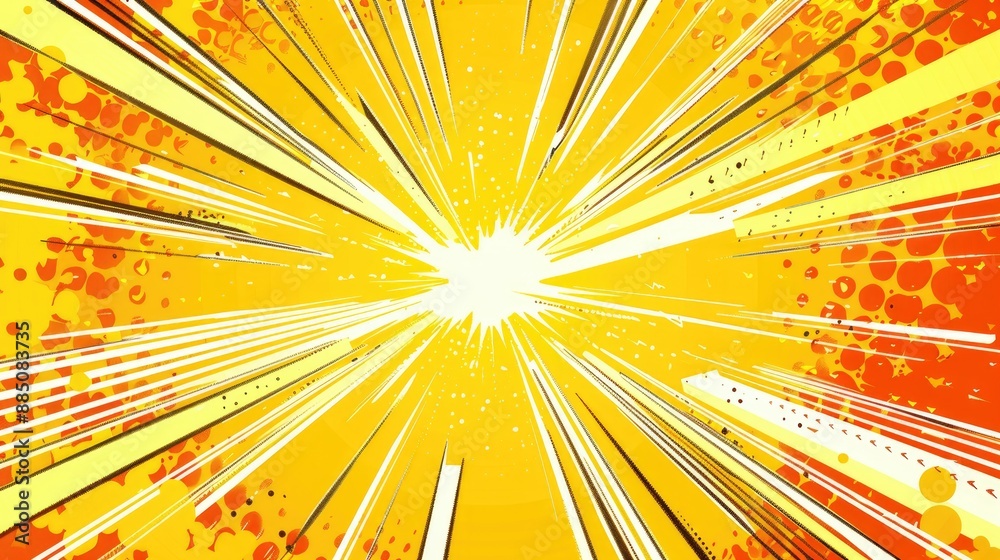Dynamic yellow and orange starburst background with halftone, creating ...