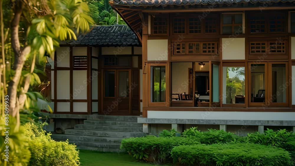 Video of traditional Asian style house with wooden architecture ...