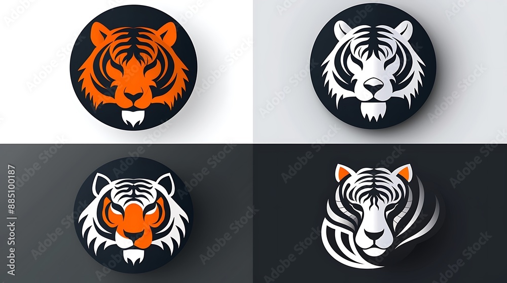4 different logo designs of a tiger in vector graphics style. The ...