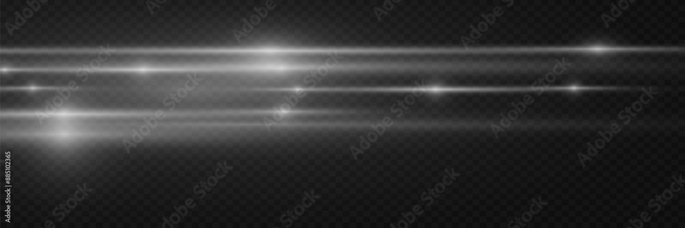 Horizontal rays of light, a flash of white line. Lens flare and flare ...
