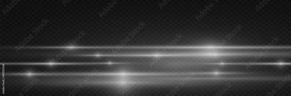 Horizontal rays of light, a flash of white line. Lens flare and flare ...
