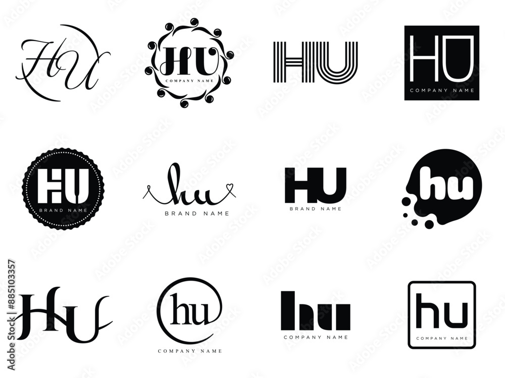HU logo company template. Letter h and u logotype. Set different ...
