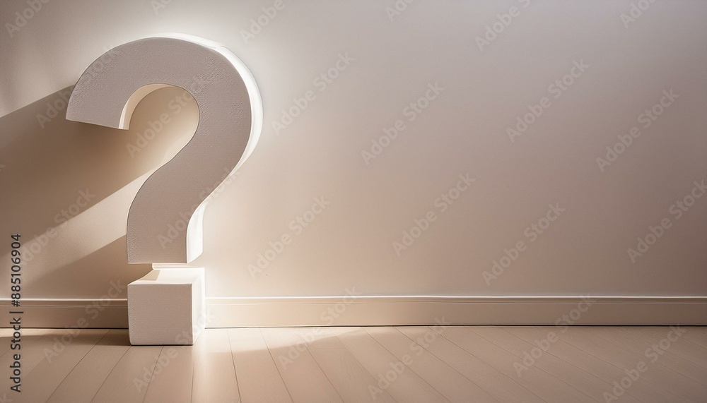 White background featuring a design with a prominent question mark and ...