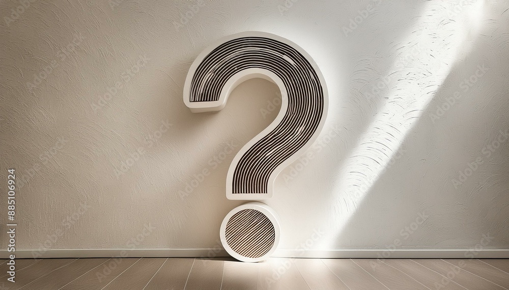 White background featuring a design with a prominent question mark and ...