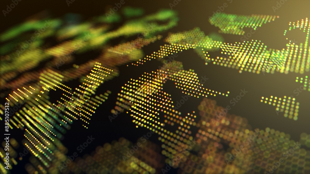 Yellow digital map of the world. Yellow dot landscape. Data flow map ...