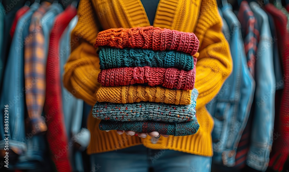 say no to fast fashion sign on paper card over heap of clothes fast ...