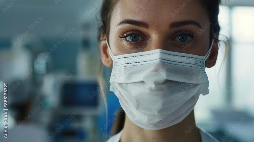 healthcare worker wearing surgical mask in modern hospital setting ...