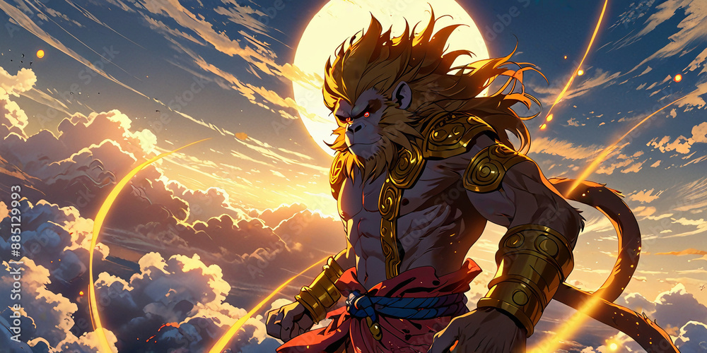 Sun Wukong, the Monkey King, stands tall in the sun with a mischievous ...