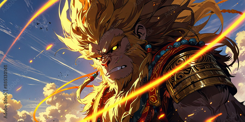 Sun Wukong, the Monkey King, stands tall in the sun with a mischievous ...