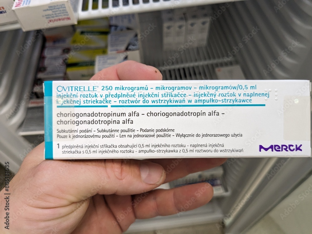 Prague, Czech Republic - July 10 2024: OVITRELLE box of medication with ...