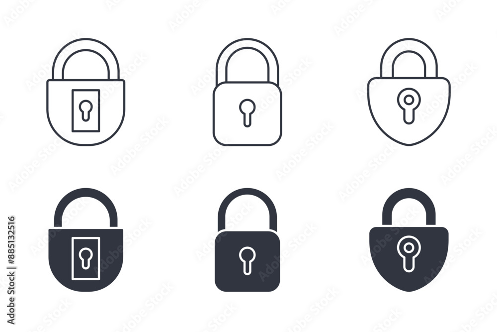 Vector icons closed lock. Access control, home security, secrecy ...