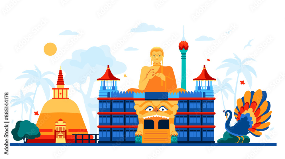 Religious temples of Sri Lanka - modern colored vector illustration ...