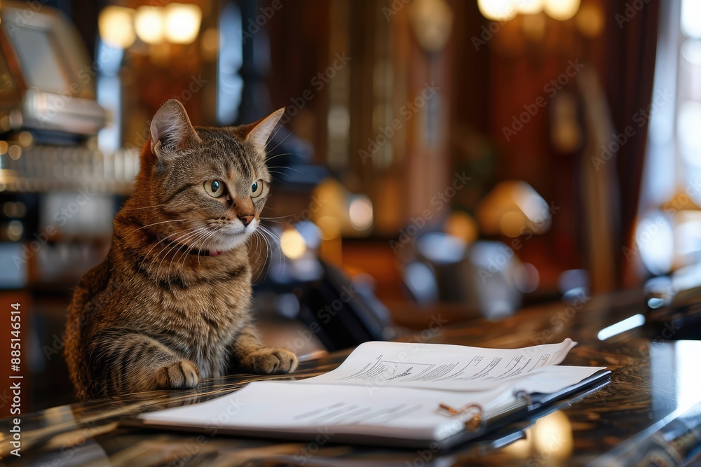 Cat Working as Receptionist, Reception Desk Cats, Friendly Hotel Cat ...