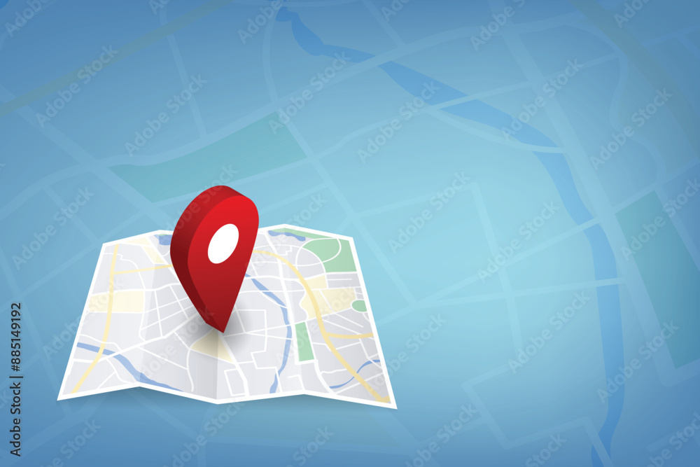 Paper Map with red pin 3D Red Locator mark on folded city map, GPS ...