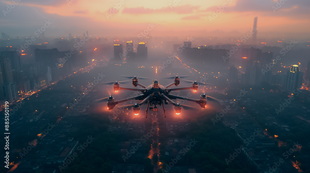 High-tech urban environment with IoT-enabled delivery drones ...