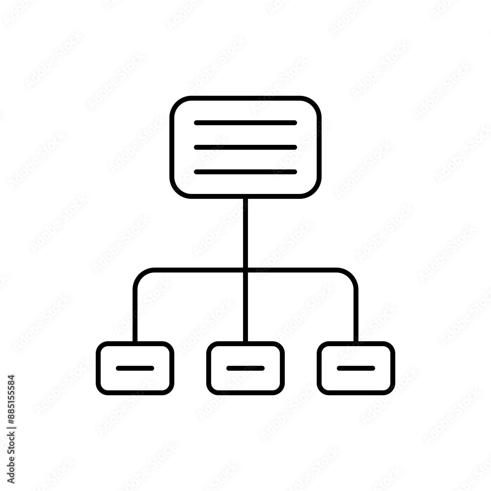 Black and White Line Icon Diagram with Organizational Chart, Text Boxes ...