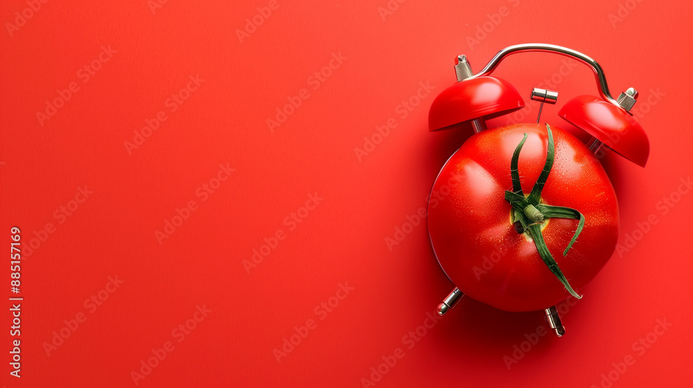 Pomodoro method, planning. Clock that looks like tomato. Red background ...