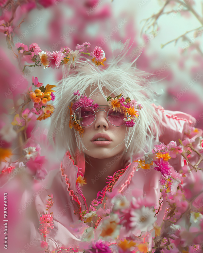 An unusual portrait of a young and confident girl in unique clothing ...