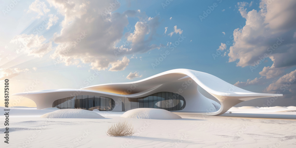 An abstract architecture design, modern building with a wave-like roof ...