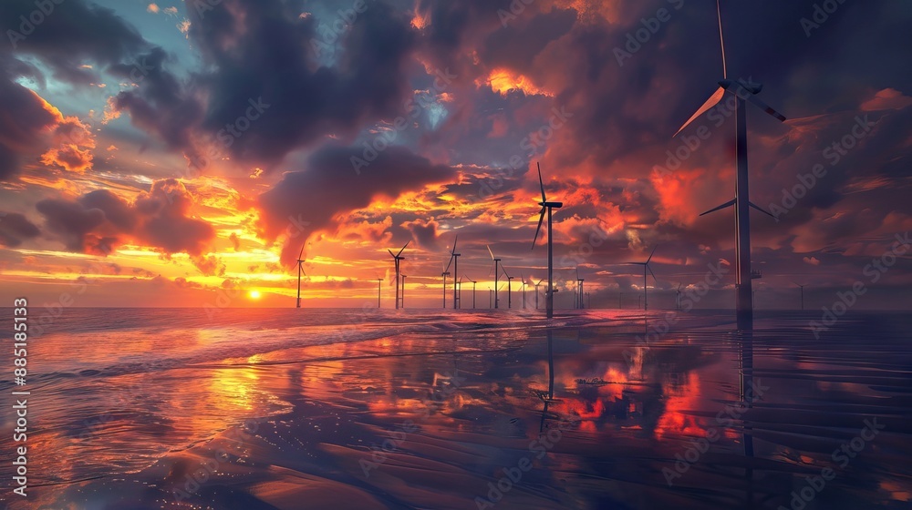 Beautiful landscape of sea level reflect fantasy dramatic sunset sky in ...