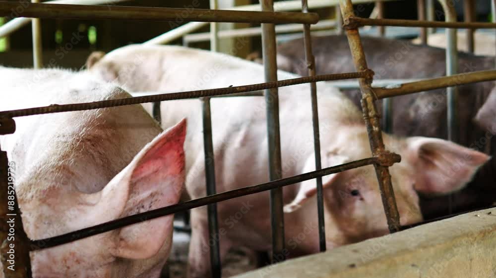 Big breeder pig in pig pen on a pig farm, Pig Breeding farm in swine ...