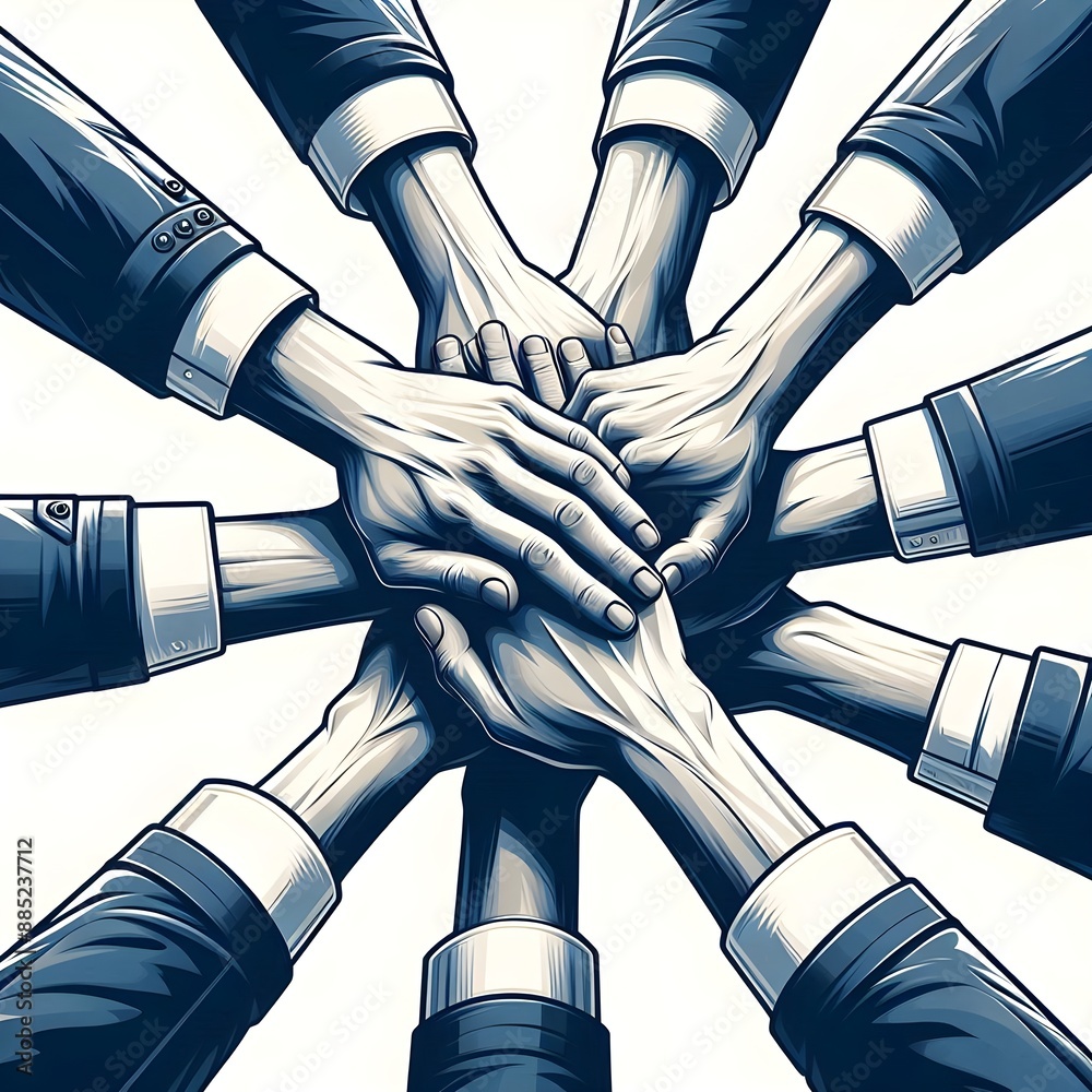 United Hands, Minimalist Illustration of Diverse Hands Joining in a ...