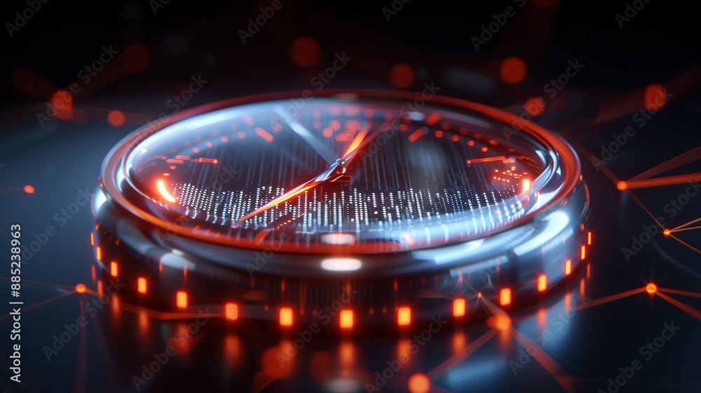 Abstract design of a digital clock with moving hands, symbolizing time ...