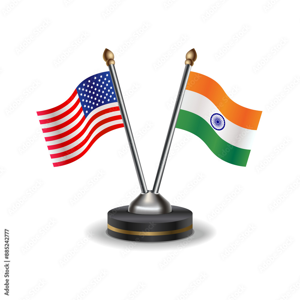 United States (USA) and India table flags relation with background ...