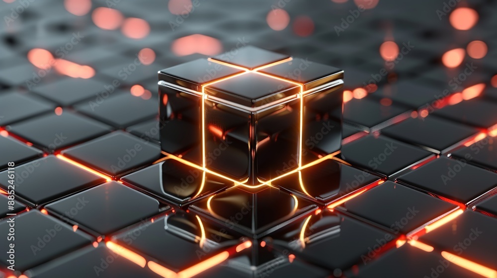 Geometric pattern of interconnected squares with digital overlays ...