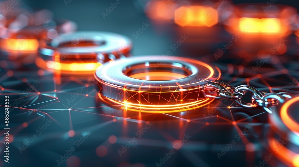 Geometric pattern of interconnected circles with digital overlays ...