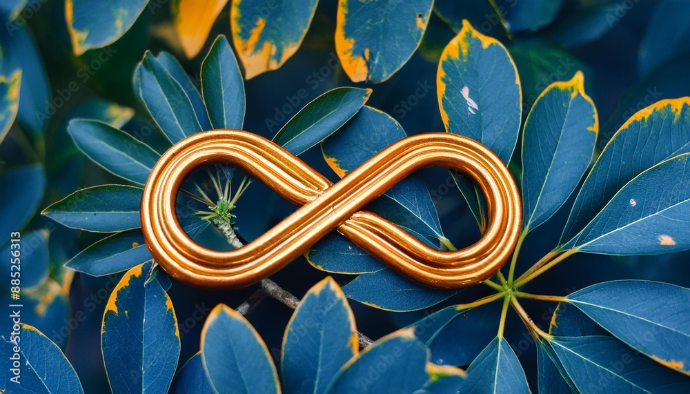 golden infinity symbol sign on nature background with green leaves ...
