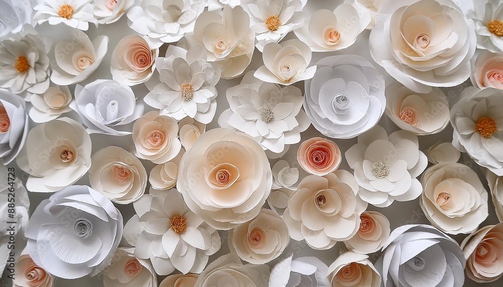 white paper flowers background for greeting card template blank floral ...