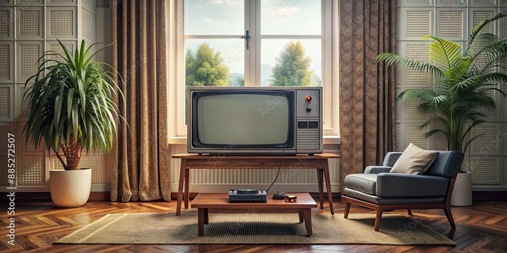 Retro gaming setup with CRT TV and console in a nostalgic living room ...