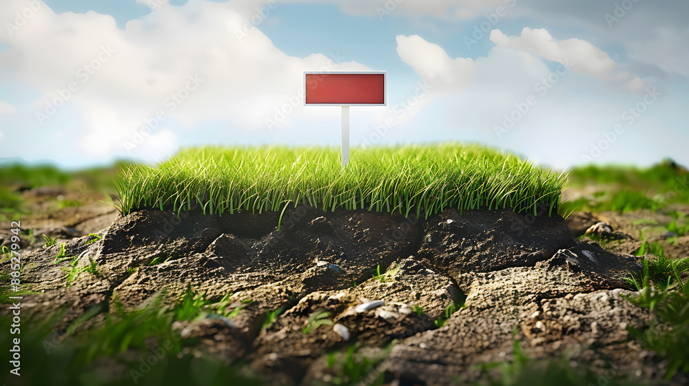 Grass and geology cross section with Land for sale sign, estate ...